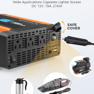 Ampeak 2000W Power Inverter with Remote 3AC Outlets 6.2A USB Ports Inverter DC 12V to AC 110V 17 Protections Inverter for Vehicles