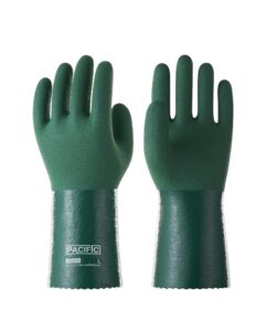 pacific ppe nitrile chemical resistant gloves, chemical gloves, reusable heavy duty work gloves, acid, alkali and oil protection, non-slip, large