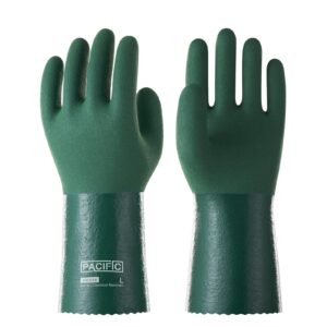 PACIFIC PPE Nitrile Chemical Resistant Gloves, Chemical Gloves, Reusable Heavy Duty Work Gloves, Acid, Alkali and Oil Protection, Non-Slip, Large