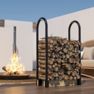 Fire Beauty Firewood Log Rack Adjustable Bracket Kit, Fireplace Wood Storage Holder,Black Powder,Coated Steel, Outdoor and Indoor