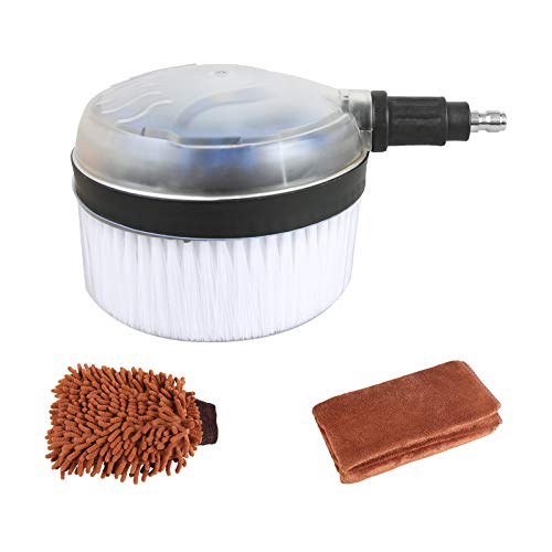 Sooprinse Deluxe Car Wash Rotary Brush Kit, 1/4 Inch Quick Connect High Pressure Washer Dip Wash Brush for Surface Cleaning Car/Glass/Wood Floor/Window Automatic Rotating Bursh Microfiber and Towel