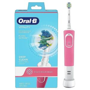 oral-b vitality flossaction electric toothbrush with replacement brush head, pink