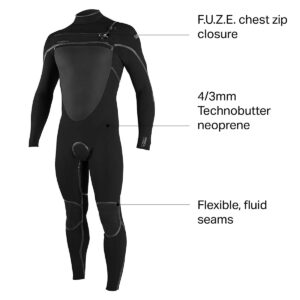 O'NEILL Psycho Tech 4/3+Mm Chest Zip Full Wetsuit, Black/Black, Medium