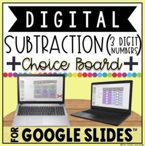 subtraction digital choice board in google slides™ (3 digit numbers)