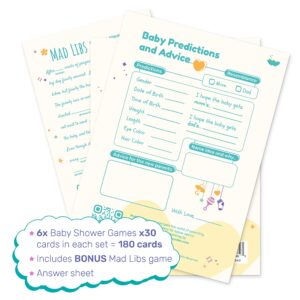 Wunder - Baby Shower Game Set with 6 Games, 30 Card Packs and Variety of Fun Activities, Mommy or Daddy, Predictions & Advice, Trivia, Word Search, Find Guest, Emoji & Bonus Mad Lib