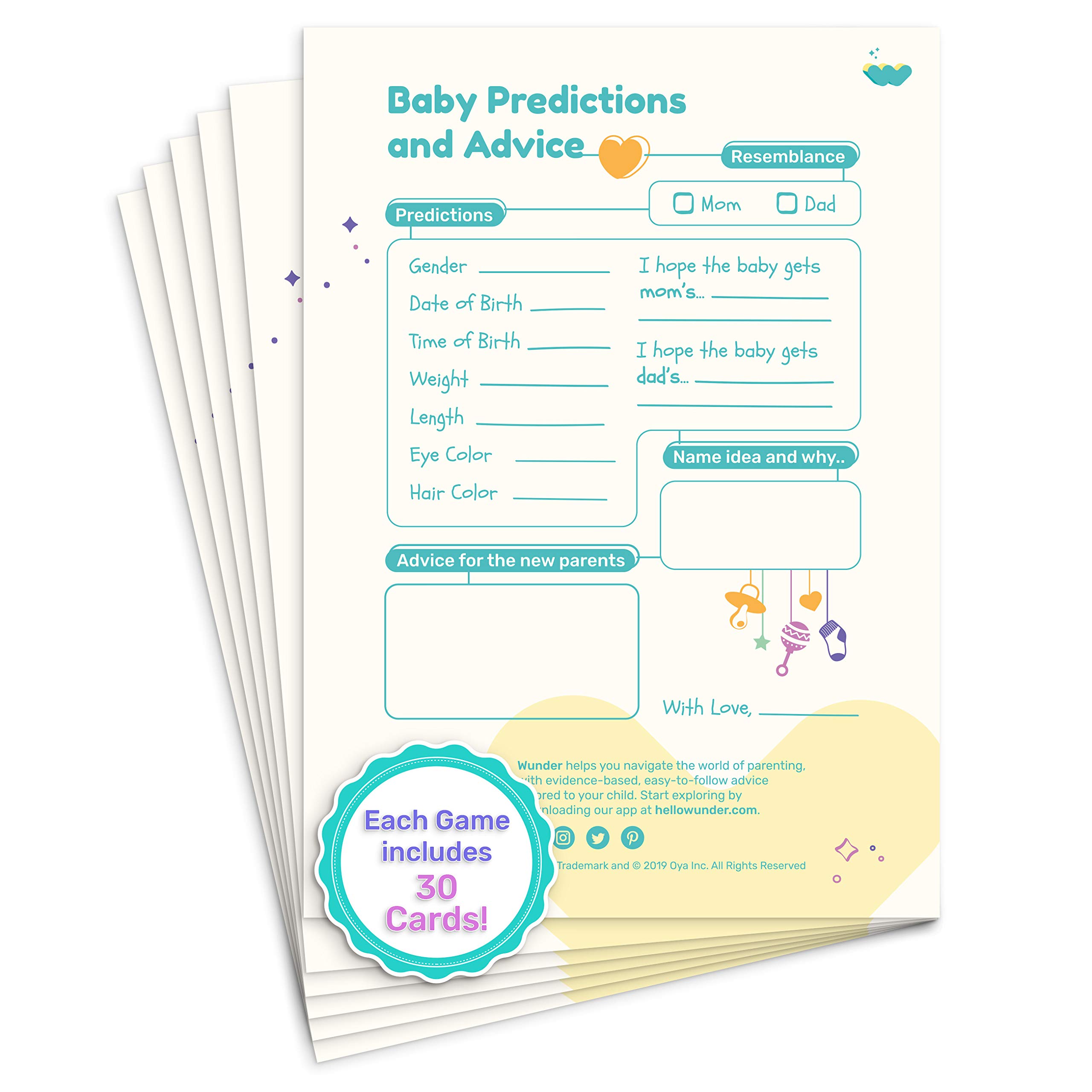 Wunder - Baby Shower Game Set with 6 Games, 30 Card Packs and Variety of Fun Activities, Mommy or Daddy, Predictions & Advice, Trivia, Word Search, Find Guest, Emoji & Bonus Mad Lib