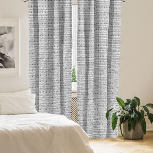 Ambesonne Tribal Curtains, Native Hand Drawn Sketchy Image with Geometric Triangle Borders, Window Treatments 2 Panel Set for Living Room Bedroom, Pair of - 28" x 84", Charcoal Black