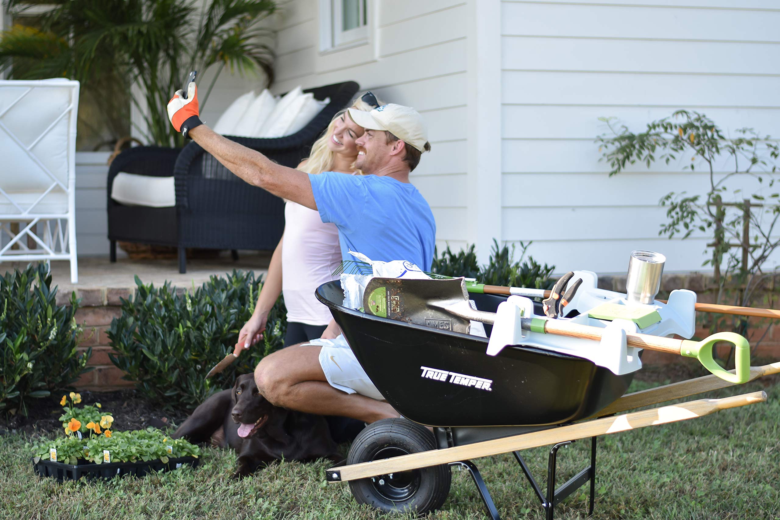 The Burro Buddy, USA Made Lawn/Garden Tray for All 4-6 cu. ft. wheelbarrows. Holds rake, Shovel, Short Handle Tools, Drinks & Water Tight Storage for Phone. Wheelbarrow not Included. Great Gift!