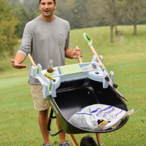 The Burro Buddy, USA Made Lawn/Garden Tray for All 4-6 cu. ft. wheelbarrows. Holds rake, Shovel, Short Handle Tools, Drinks & Water Tight Storage for Phone. Wheelbarrow not Included. Great Gift!