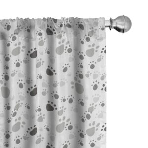 lunarable grey curtains, pattern with random footprints paw traces pet legs friendly cats and dogs, window treatments 2 panel set for living room bedroom, pair of - 28" x 84", charcoal grey