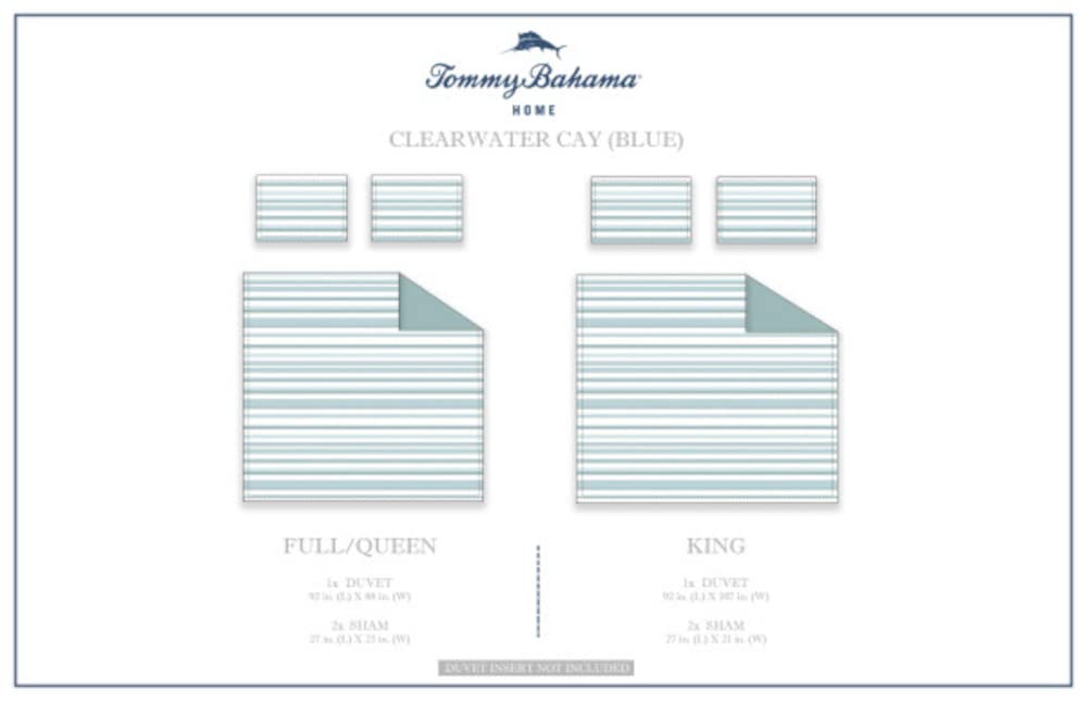 Tommy Bahama - King Duvet Cover Set, Cotton Bedding with Matching Shams & Button Closure, All Season Home Decor (Clearwater Cay Blue,3pieces, King)