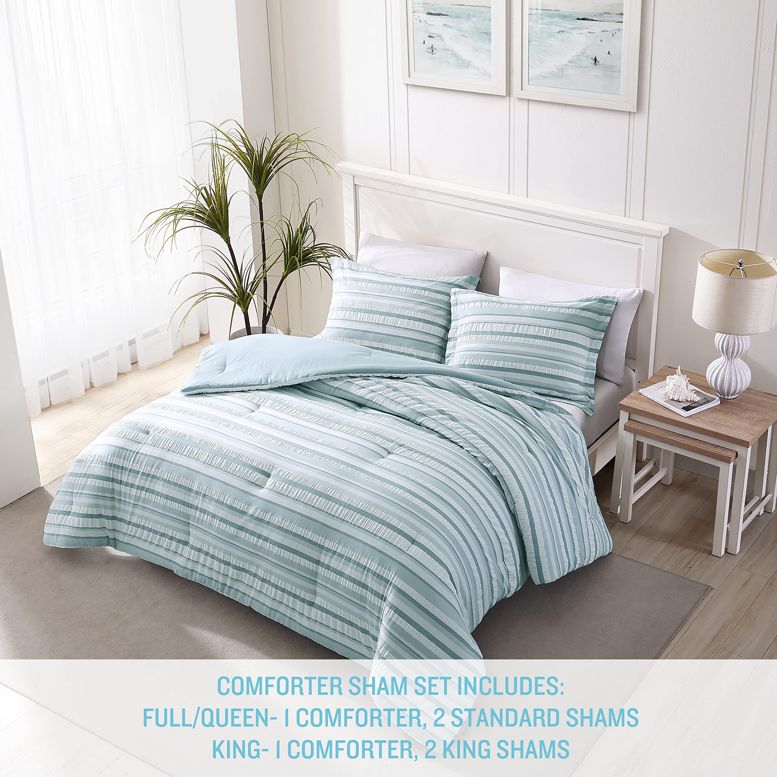 Tommy Bahama - King Duvet Cover Set, Cotton Bedding with Matching Shams & Button Closure, All Season Home Decor (Clearwater Cay Blue,3pieces, King)