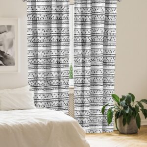 Ambesonne Tribal Window Curtains, Prehistoric Aztec with Circles Triangles Tribal Folk Pattern, Lightweight Decor 2-Panel Set with Rod Pocket, Pair of - 28" x 84", Pale Charcoal