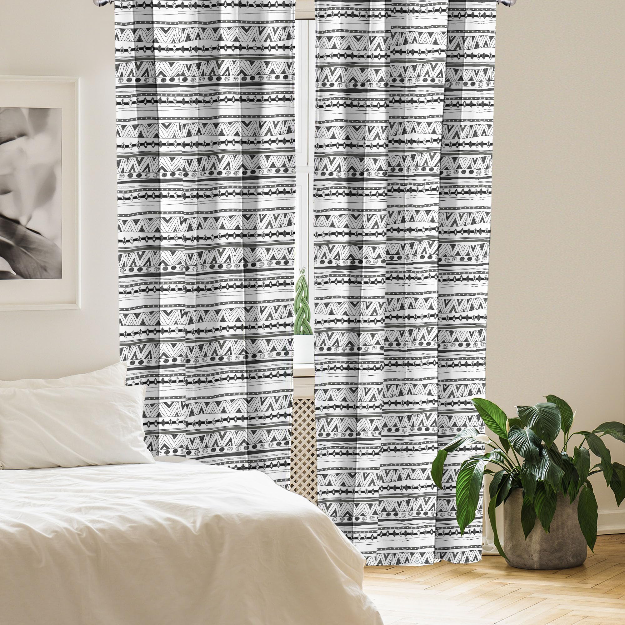 Ambesonne Tribal Window Curtains, Prehistoric Aztec with Circles Triangles Tribal Folk Pattern, Lightweight Decor 2-Panel Set with Rod Pocket, Pair of - 28" x 84", Pale Charcoal