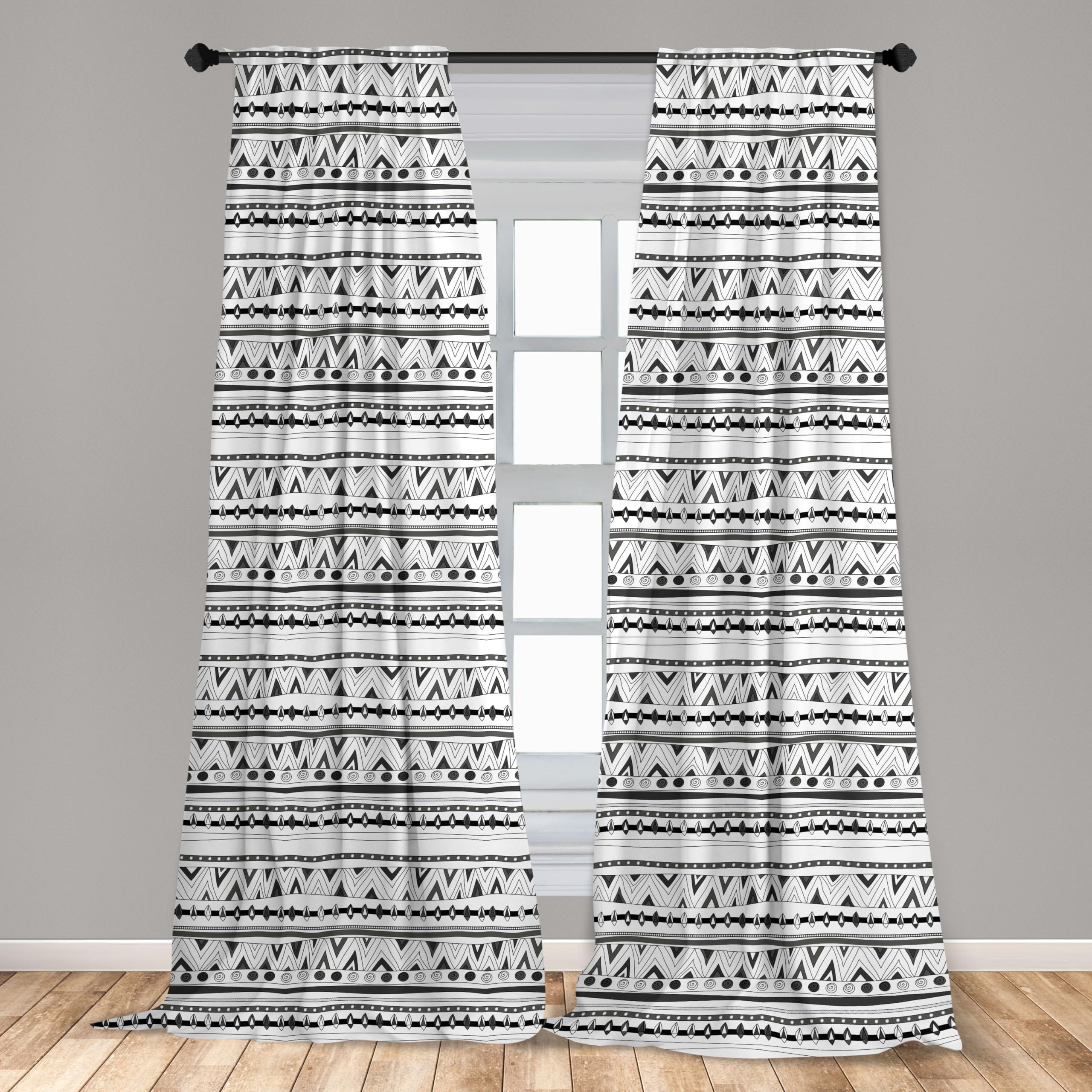 Ambesonne Tribal Window Curtains, Prehistoric Aztec with Circles Triangles Tribal Folk Pattern, Lightweight Decor 2-Panel Set with Rod Pocket, Pair of - 28" x 84", Pale Charcoal