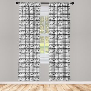 Ambesonne Tribal Window Curtains, Prehistoric Aztec with Circles Triangles Tribal Folk Pattern, Lightweight Decor 2-Panel Set with Rod Pocket, Pair of - 28" x 84", Pale Charcoal