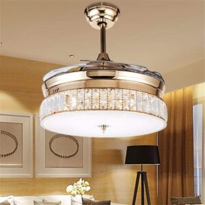 more change crystal ceiling fan with 4 retractable blade, chandelier ceiling fan with lights and remote, chandelier ceiling fan for living room/bedroom (36 inch rose gold)