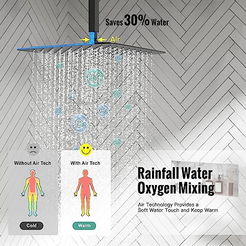 SR SUN RISE 16 Inches Matte Black Shower Set System Bathroom Luxury Rain Mixer Shower Combo Set Ceiling Mounted Rainfall Shower Head Faucet (Contain Shower Faucet Rough-In Valve Body and Trim)