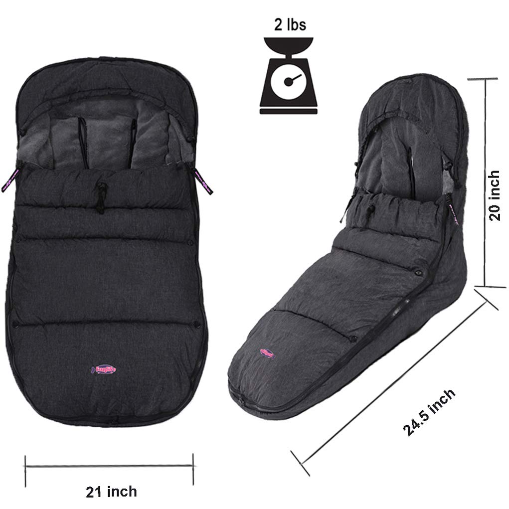 German Designed Ultimate Protection Cozy Warm Waterproof Winter Baby Stroller Bunting Bag,Front Piece Removable,Multi-Function Good for 6-42M,Black