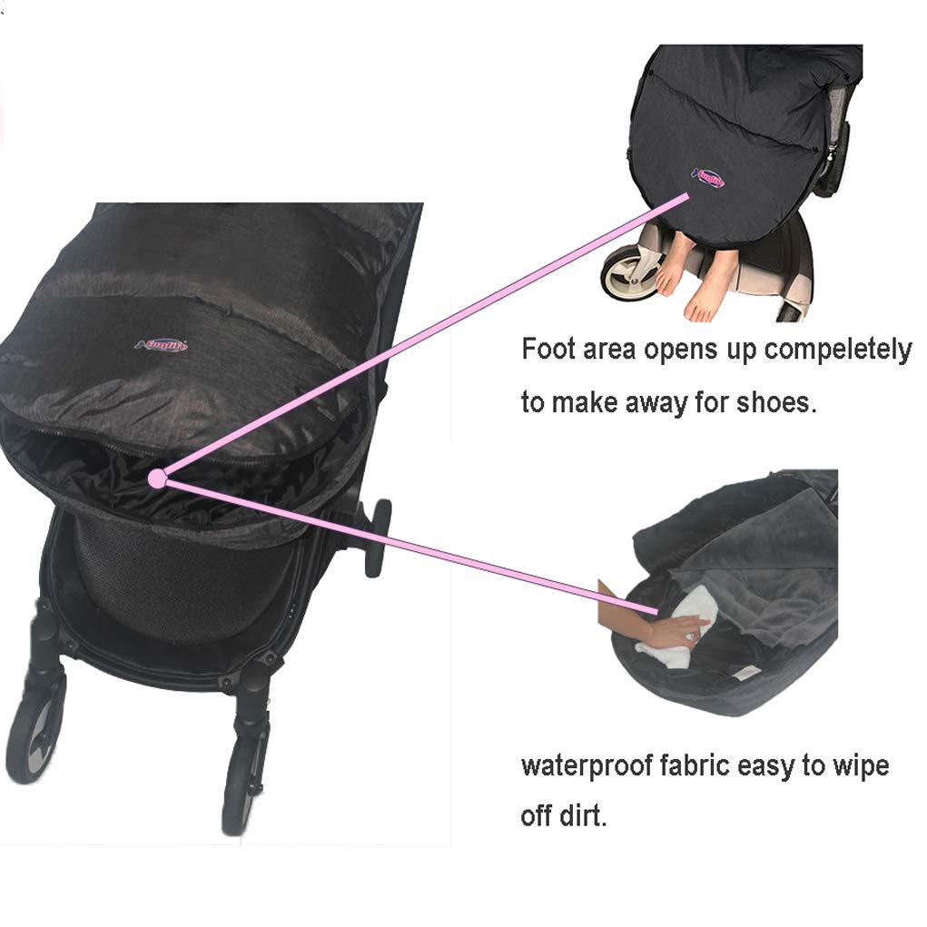 German Designed Ultimate Protection Cozy Warm Waterproof Winter Baby Stroller Bunting Bag,Front Piece Removable,Multi-Function Good for 6-42M,Black