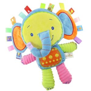 stohua baby tags toy, taggie security blanket elephant stuffed toy, baby plush sensory tag toy with ribbons & rattle,baby gifts for newborns,infant