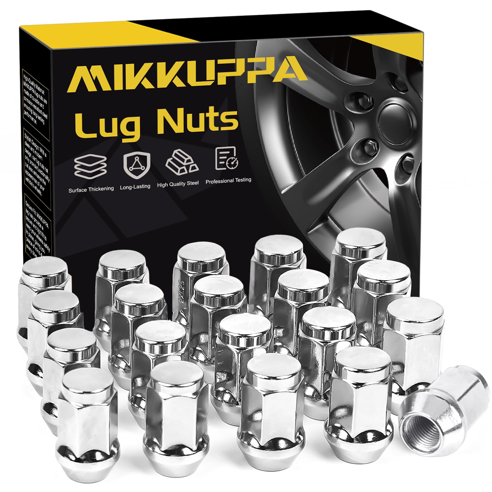 MIKKUPPA M12x1.25 Lug Nuts - Replacement for 1993-2021 Nissan Altima, 1988-2021 Nissan Maxima, Subaru Aftermarket Wheel - 20pcs Chrome Closed End Lug Nuts