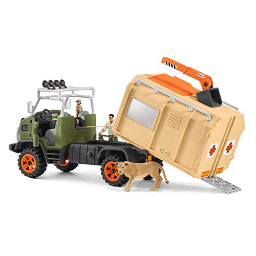 Schleich Wild Life 10-piece Animal Rescue Toy Truck with Ranger and Animals Playset for Kids Ages 3-8 Multicolore, 11 x 39 x 23 cm