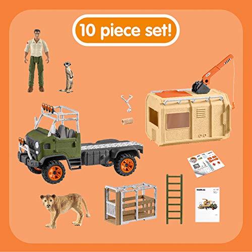 Schleich Wild Life 10-piece Animal Rescue Toy Truck with Ranger and Animals Playset for Kids Ages 3-8 Multicolore, 11 x 39 x 23 cm