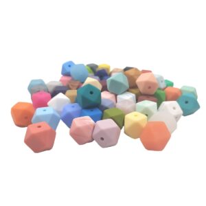 alenybeby 50pcs 14mm silicone hexagonal pearl beads ball loose silicone geometric hexagon bulk bead for keychain diy mom necklace bracelet craft jewelry making