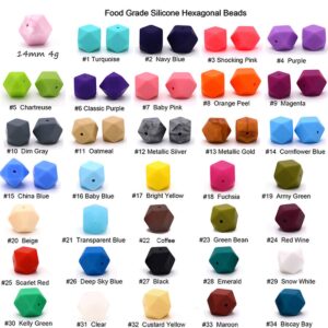 Alenybeby 50pcs 14mm Silicone Hexagonal Pearl Beads Ball Loose Silicone Geometric Hexagon Bulk Bead for Keychain DIY Mom Necklace Bracelet Craft Jewelry Making