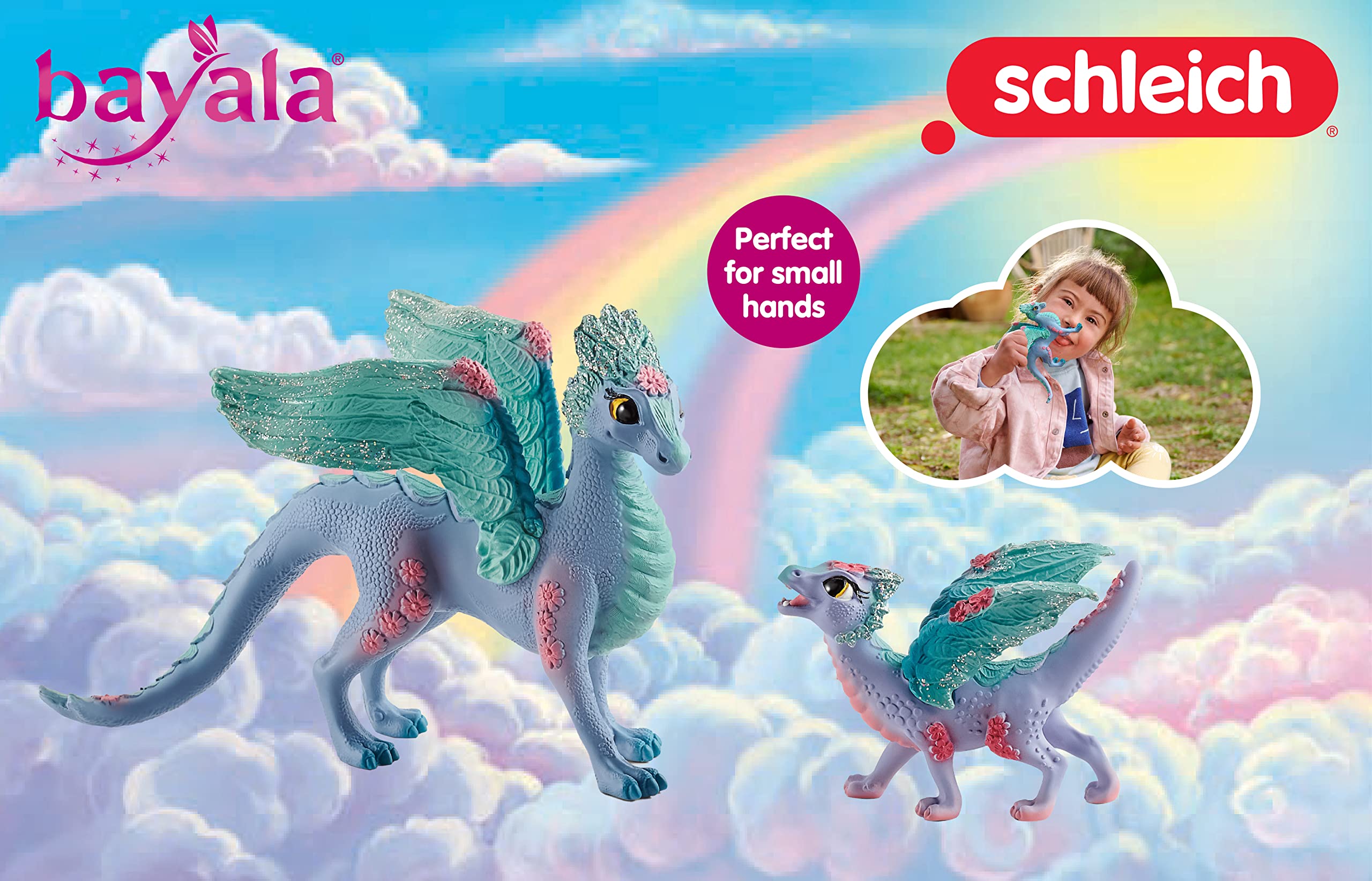 Schleich Bayala Dragon Toys and Figurines - Flying Flower Mother and Small Baby Dragon, Action Figure Kid Toys and Dolls, Girls and Boys Ages 5 and Above