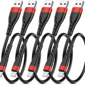 OIITH Short iPhone Charger Cable 5-Pack 1ft(12 Inch), [Apple MFi-Certified] 1 Foot iPhone Cable, Data Sync Fast iPhone Charging Cord Compatible with iPhone 13 12 11 Pro MAX XS Xr X 8 Plus 7