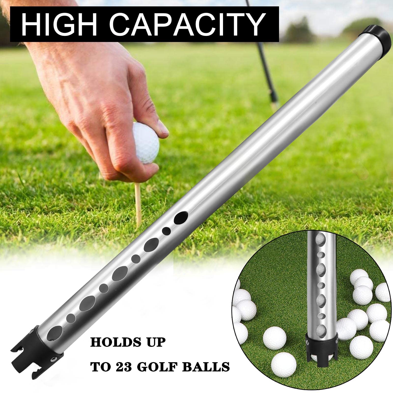 FINGER TEN Golf Ball Retriever, Aluminum Can Hold 23 Balls, 38 Inch, Golf Accessory