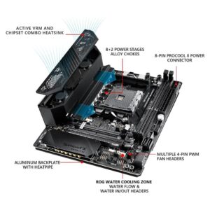 Asus ROG (X570) Crosshair VIII Impact, AMD, AM4, Ryzen 3000, (Mini-DTX) SFF Gaming Motherboard with PCIe 4.0, On-board Wifi 6 (802.11Ax), Intel LAN, SATA 6GB/s, USB 3.2 Gen 2, SO-DIMM.2 and Aura Sync