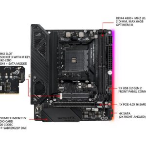 Asus ROG (X570) Crosshair VIII Impact, AMD, AM4, Ryzen 3000, (Mini-DTX) SFF Gaming Motherboard with PCIe 4.0, On-board Wifi 6 (802.11Ax), Intel LAN, SATA 6GB/s, USB 3.2 Gen 2, SO-DIMM.2 and Aura Sync