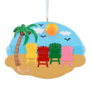 family christmas ornament 2024 - personalized family of 4 beach vacation ornament - chairs on beach holiday ornament - family tropical beach vacation keepsake gifts - free customization