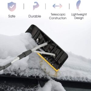 GYMAX Snow Roof Rake, 21ft Telescoping Aluminum Snow Rake for House Roof, Scratch-Free Snow Roof Shovel with Large Blade & Twist-N-Lock Handle for Roof Car Snow/Leaves/Debris Removal (Black+Yellow)