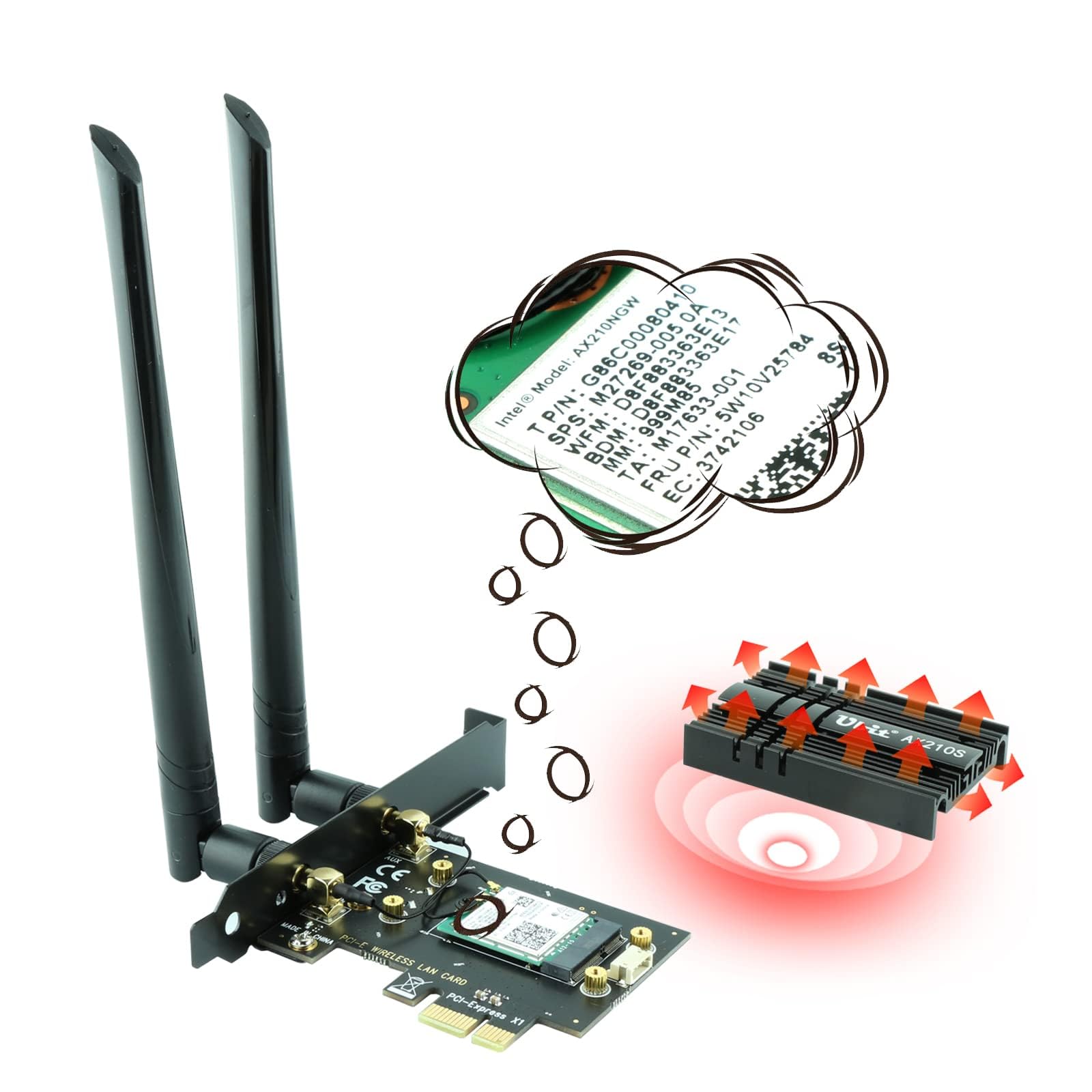 Ubit AX210 WiFi 6E PCIe Wireless WiFi Card Up to 5400Mbps(6GHz/5GHz/2.4GHz),BT5.2,OFDMA,MU-MIMO,Support Win 10 64bit Only