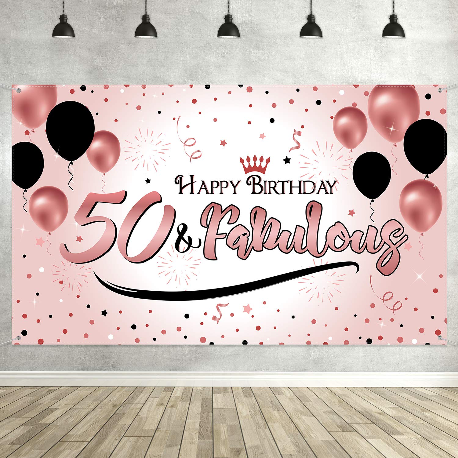 50th Birthday Black Rose Party Decoration, Extra Large Fabric Black Rose Sign Poster for 50th Anniversary Photo Booth Backdrop Background Banner, 50th Birthday Party Supplies (Style A)