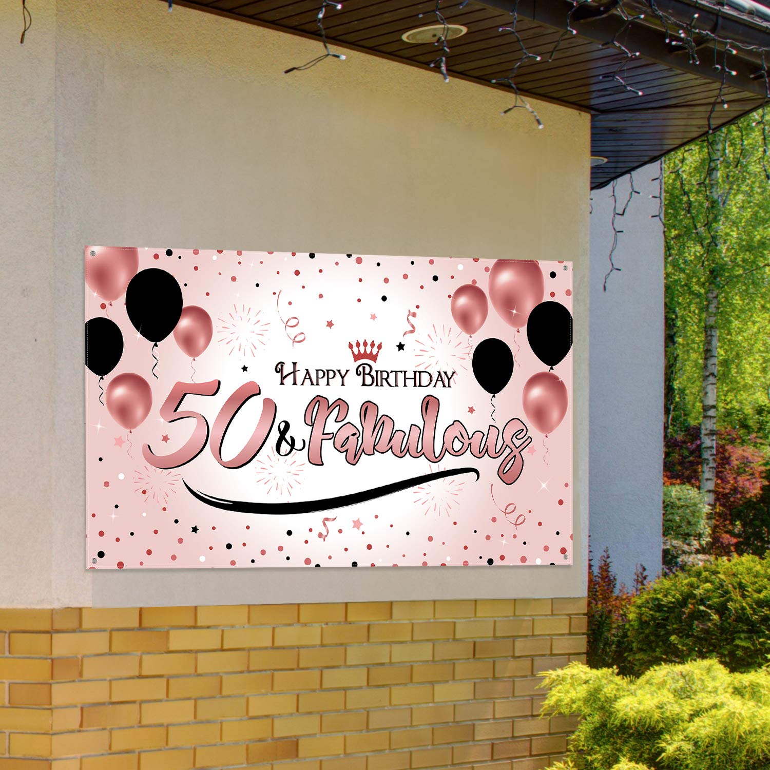 50th Birthday Black Rose Party Decoration, Extra Large Fabric Black Rose Sign Poster for 50th Anniversary Photo Booth Backdrop Background Banner, 50th Birthday Party Supplies (Style A)