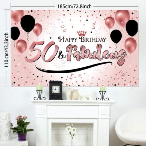 50th Birthday Black Rose Party Decoration, Extra Large Fabric Black Rose Sign Poster for 50th Anniversary Photo Booth Backdrop Background Banner, 50th Birthday Party Supplies (Style A)