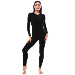 emprella thermal underwear for women, ultra soft long johns womens set base layer clothes (black set, medium)