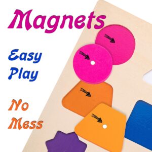 Magnetic Wooden Educational Shape Puzzle - Learn Colors & Shape Recognition Toy – Toddler Preschool Game – Kids Montessori Education