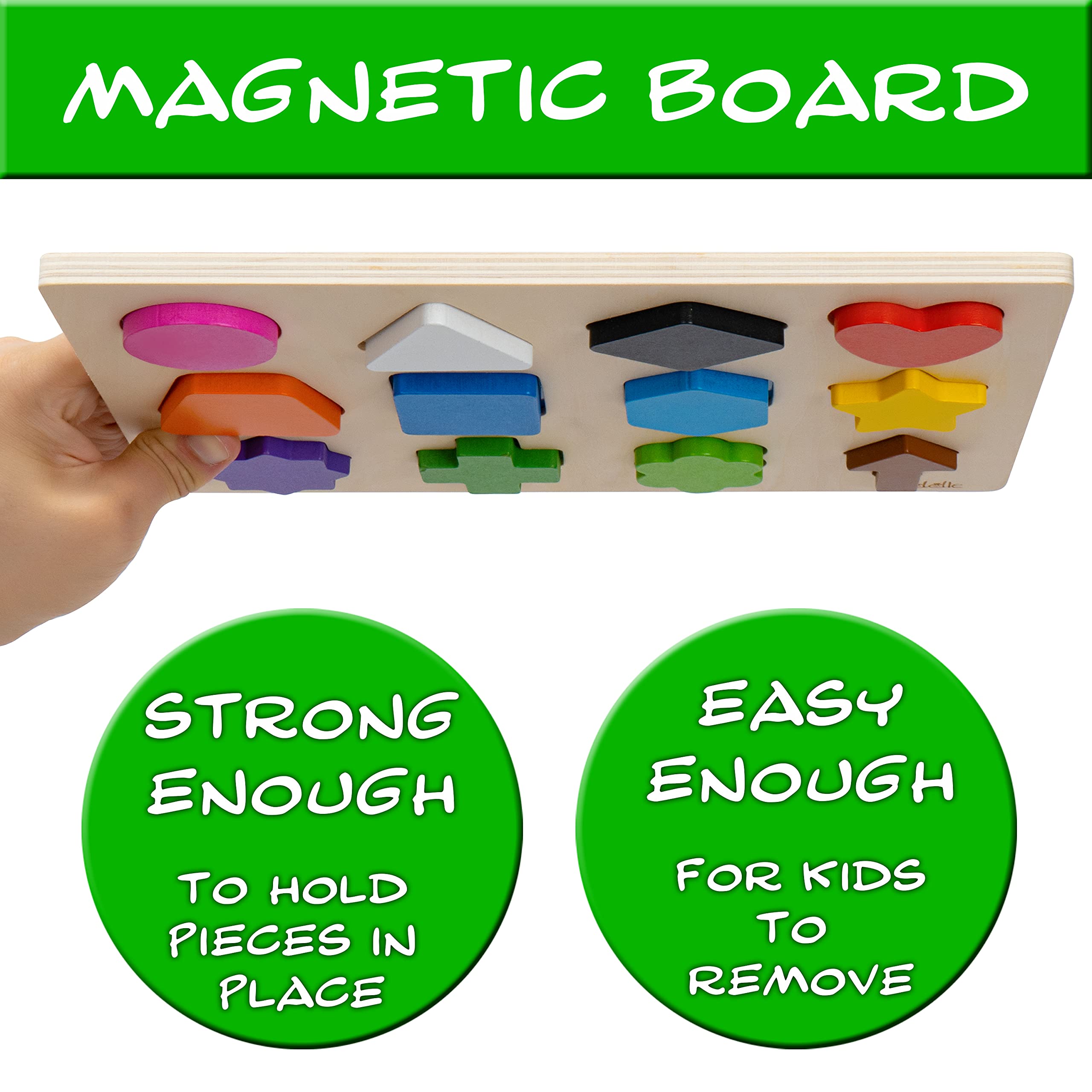 Magnetic Wooden Educational Shape Puzzle - Learn Colors & Shape Recognition Toy – Toddler Preschool Game – Kids Montessori Education