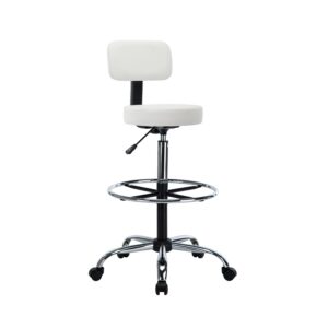 elevate your workspace with venus adjustable drafting stool with footrest - premium leather, adjustable height, backrest, rolling wheels, perfect for artists, designers, and efficient workstations