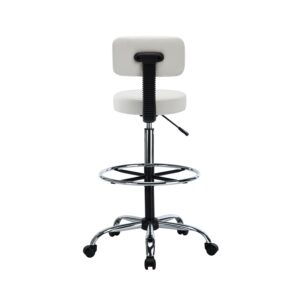 Elevate Your Workspace with Venus Adjustable Drafting Stool with Footrest - Premium Leather, Adjustable Height, Backrest, Rolling Wheels, Perfect for Artists, Designers, and Efficient Workstations