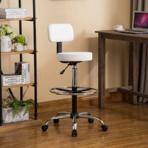 Elevate Your Workspace with Venus Adjustable Drafting Stool with Footrest - Premium Leather, Adjustable Height, Backrest, Rolling Wheels, Perfect for Artists, Designers, and Efficient Workstations