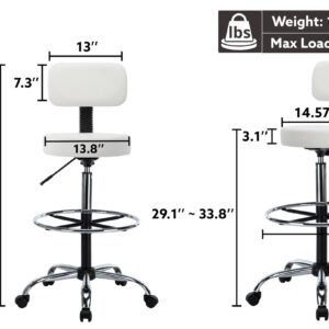 Elevate Your Workspace with Venus Adjustable Drafting Stool with Footrest - Premium Leather, Adjustable Height, Backrest, Rolling Wheels, Perfect for Artists, Designers, and Efficient Workstations