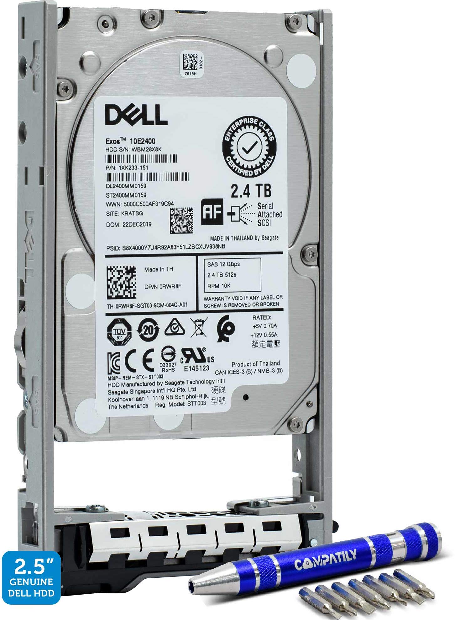 Dell 400-AUQX 2.4TB 10K SAS 2.5-Inch PowerEdge Enterprise Hard Drive in 13G Tray Bundle with Compatily Screwdriver Compatible with 400-AVBX W9MNK R720 R730 R630