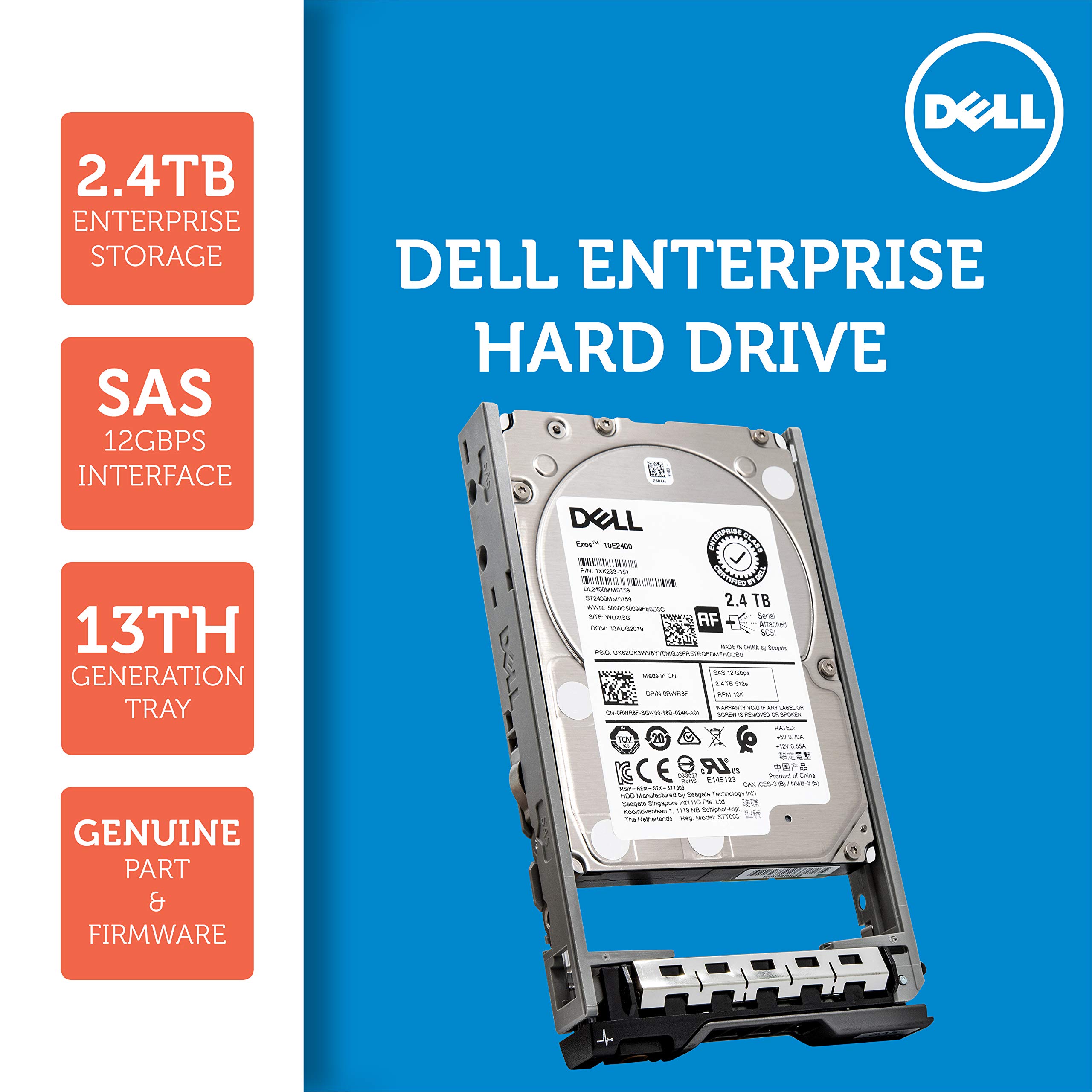 Dell 400-AUQX 2.4TB 10K SAS 2.5-Inch PowerEdge Enterprise Hard Drive in 13G Tray Bundle with Compatily Screwdriver Compatible with 400-AVBX W9MNK R720 R730 R630